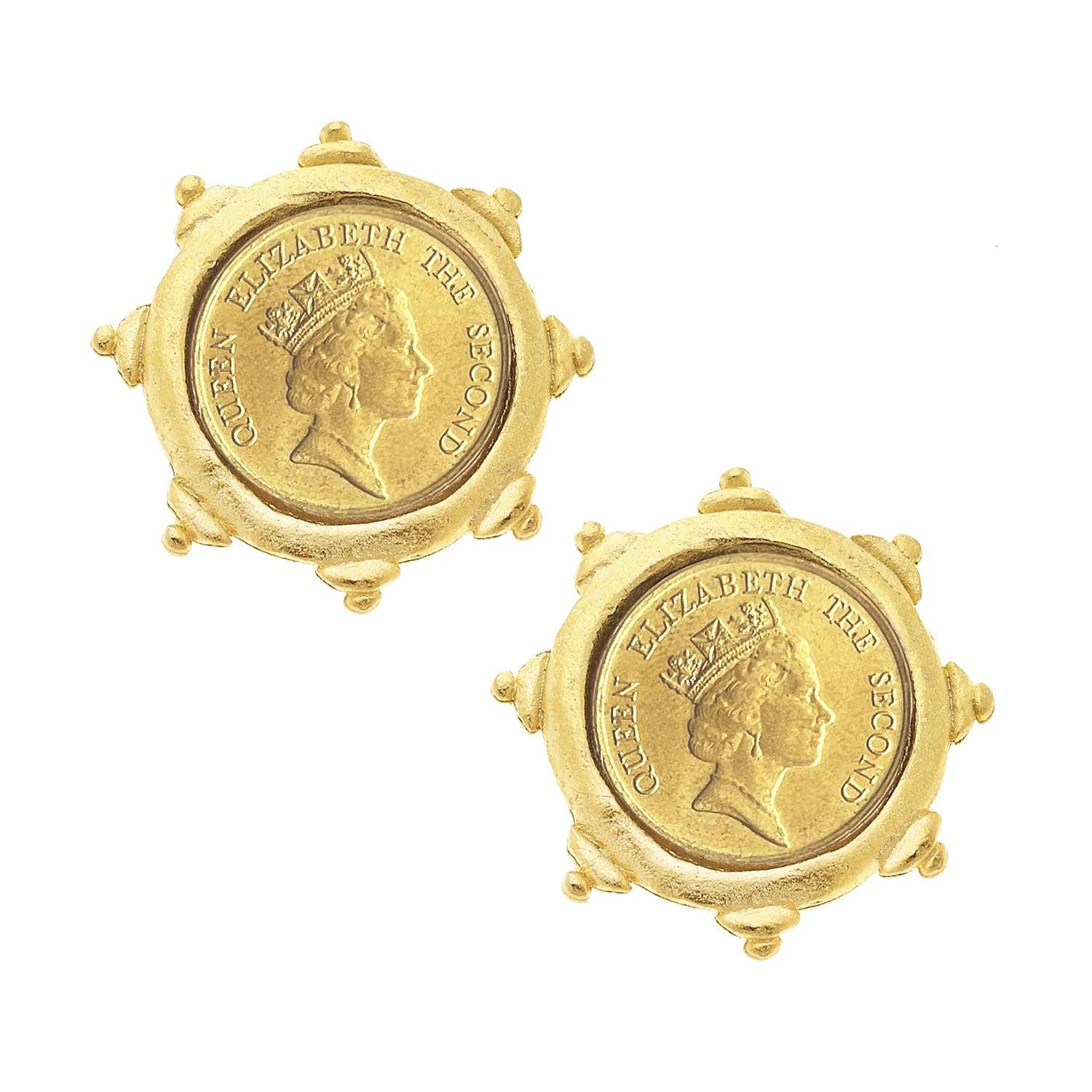 Susan Shaw Queen Elizabeth II Coin Studs – Fruit of the Vine Boutique